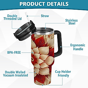 FRCSDIY Mandala Flower Insulated Tumbler with Handle and Straw Lid,30oz Leakproof Stainless Steel Cup BPA-Free Water Bottle