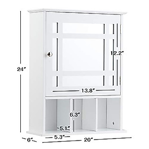 GLACER Bathroom Medicine Cabinet with Mirror, Bathroom Mirror Cabinet with Adjustable Shelf and Open Compartments, Wall Mounted Mirrored Medicine Cabinet for Bathroom, 20 x 6 x 24 Inches (White)