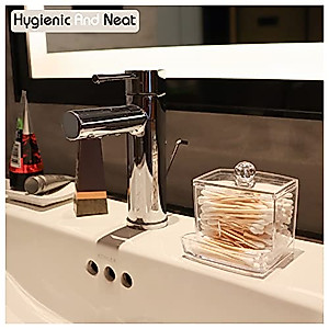 Qihomy Square Cotton Swab Storage Container - Transparent Apothecary Jars With Lids Unbreakable Cotton Ball Qtip Holder With 2 Types Take Out Ways Bathroom Canisters Jars