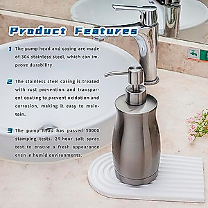 ZEBEYIMA Brushed Stainless Steel Countertop Soap Dispenser Rust and Leak Resistant Hand Soap Pump with Funnel for Kitchen Countertops and Bathroom Dispensers (13.5 oz/400 ml)…
