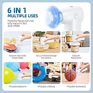 Mason Jar Vacuum Sealer Food Saver Jar Sealer 6 in 1 Electric Handheld Vacuum Sealer Air Pump for Wide and Regular Mouth Mason Jar Compatible with Food Saver Vacuum Sealer Machine (White)