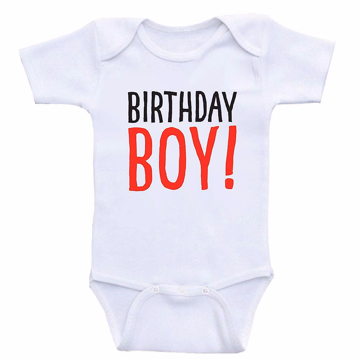 Heart Co Designs Birthday Boy Baby Clothes - One Piece Baby Bodysuits (18mo Short Sleeve, Red Text)