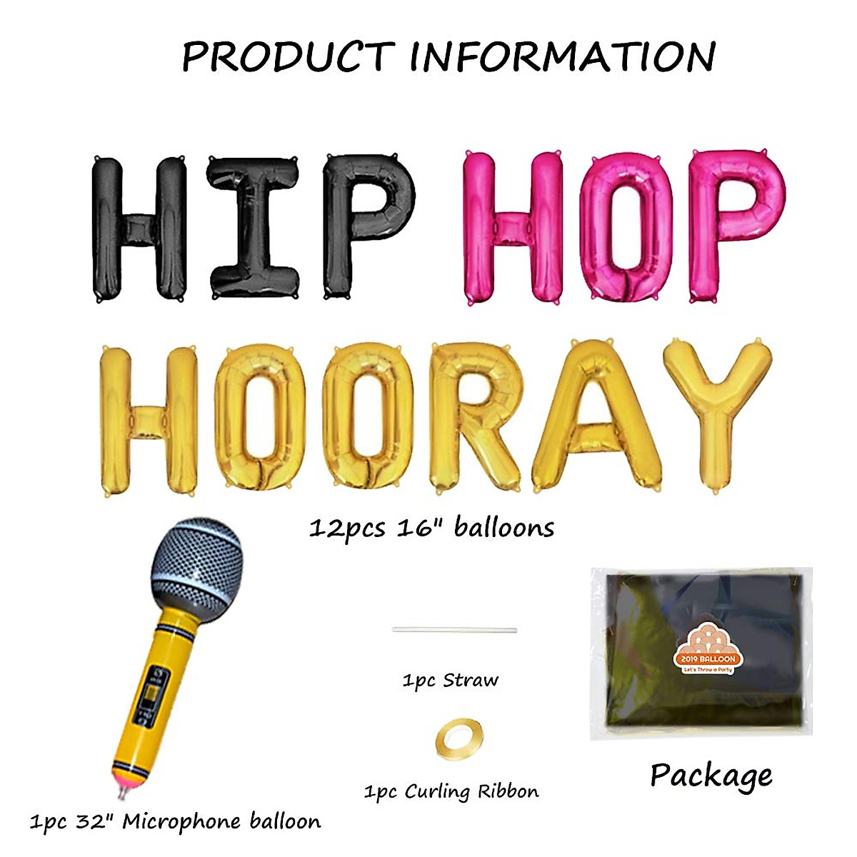 Geloar 90s Hip Hop Hooray Balloons Banner, 80s 90s Hip Hop Themed Decorations Birthday Graduation Play Room Housewarming Easter Spring Baby Shower Engagement Wedding Hen Party Supplies (Gold)