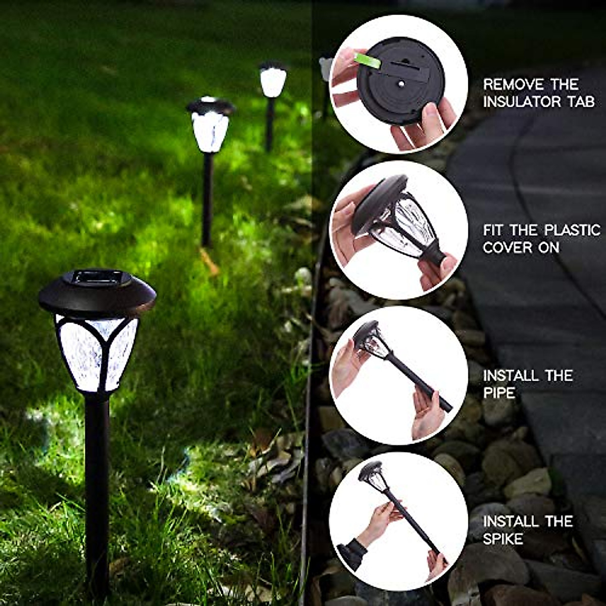 HECARIM Solar Lights Outdoor, 10 Pack Solar Pathway Lights, Solar Powered Garden Lights, Waterproof LED Solar Landscape Lights for Walkway, Pathway, Lawn, Yard and Driveway…