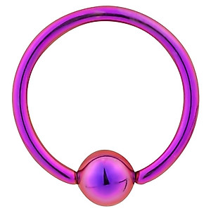 Forbidden Body Jewelry Purple IP Plated Captive Bead Hoop Ring Surgical Steel CBR 14G 1/2 Inch