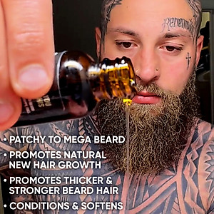 Derm Dude Mega Beard Growth Oil with Jojoba Oil, Japanese Peppermint Oil, Castor Oil, Avocado oil and more. Promotes Natural Healthy Facial Hair Growth for Men, Thickening and Conditioning Beard Oil