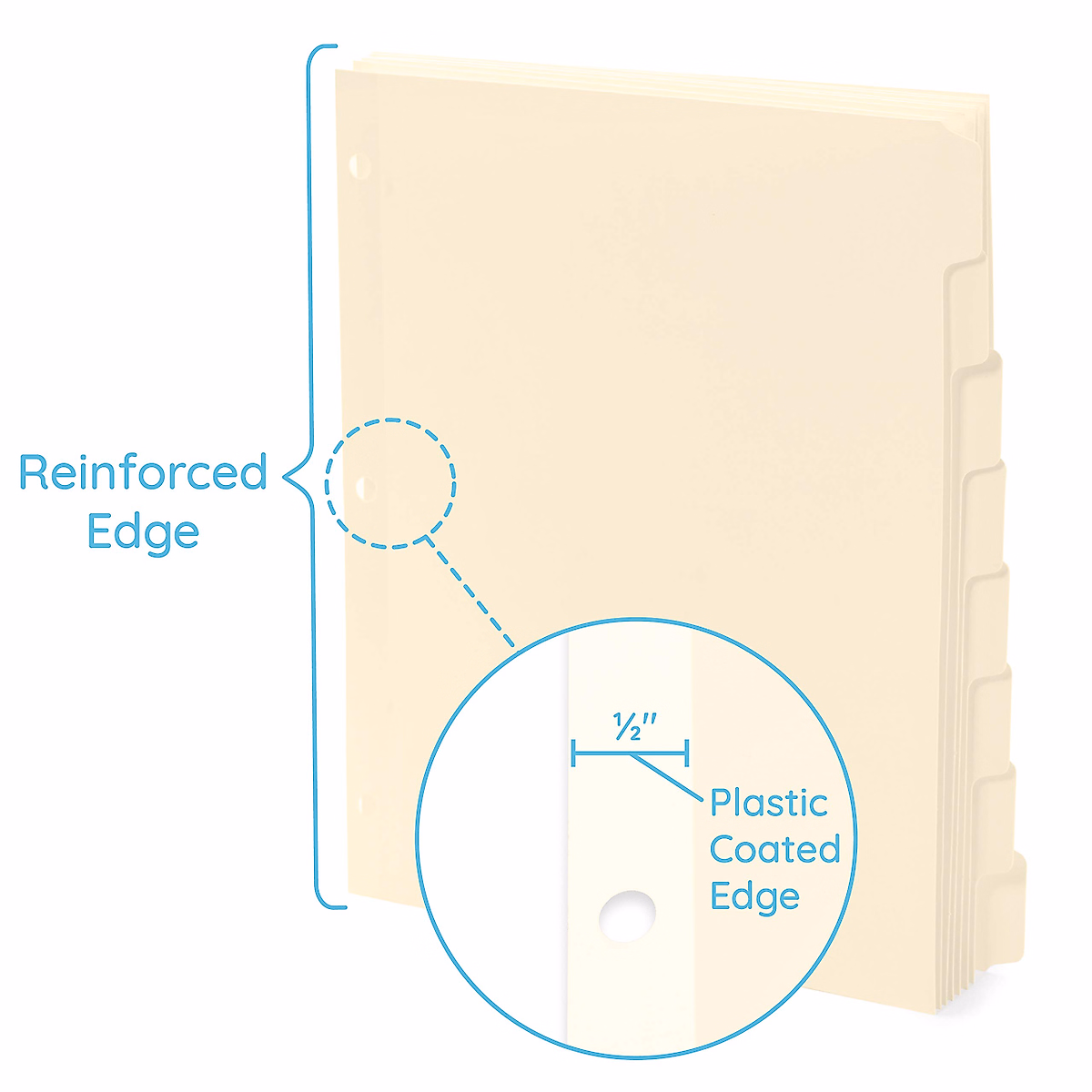 Blue Summit Supplies 3 Ring Binder Dividers with Reinforced Edge, 1/8 Cut Tabs, Letter Size, 3 Hole Punch Section Index Dividers for Binders, Manila, 96 Pack