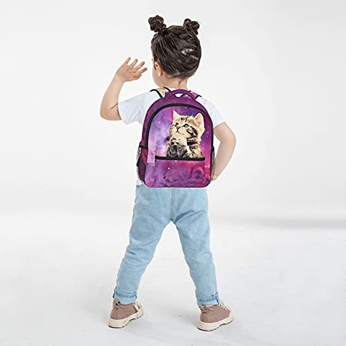 Dujiea 12" Kids Backpack Cute 3d Cat Galaxy Kitty Toddler Backpack For Boys Girls, Preschool Kindergarten Schoolbag Nursery Travel Bag With Chest Strap