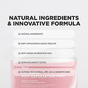 Ingrown Hair Pads | Ingrown Hair Pads with Body Exfoliating Serum for Ingrown Hairs, Strawberry Legs, Butt Acne and Razor Bumps | Ingrown Hair Pads with BHA Exfoliant | Glycolic Acid Pads | 60 Pads
