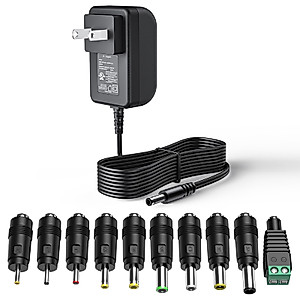 DONYOIE 12V 1A Power Supply 12 Volt Charger 1000mA 12W Max Regulated Switching AC to DC Cord Adapter with 10 Replacement Connector 100V - 240V Input Adaptor US Wall Plug Certified by UL
