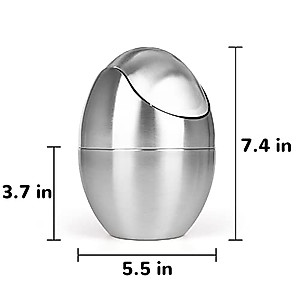 Agirlgle Mini Trash Can with Lid- Durable Stainless Steel Desk Trash Can Mini with Stylish Egg Shaped Design- Countertop Trash Can for Home, Office, Kitchen & More- Tiny Desktop Trash Can with Lid