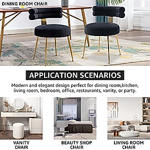 NIOIIKIT Velvet Dining Chairs Modern Upholstered Side Chairs with Gold Legs, Comfy Curved Back Accent Chairs, Stylish Vanity Chairs for Dining Room, Living Room, Bedroom (1, Black)