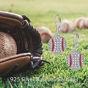YFN Baseball Earrings Sterling Silver Baseball Leverback Dangle Drop Earrings Baseball Jewelry Gifts For Women (Baseball Earrings)