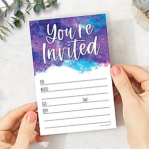 Galaxy Invitations With Envelopes For Out Of This World Birthday Party (20 Count) - Outer Space Theme Featuring Starry Night Sky