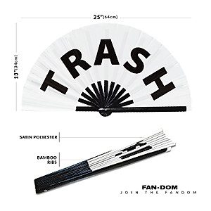 Trash hand fan foldable bamboo circuit hand fan funny gag slang words expressions statement gifts Festival accessories Rave handheld Circuit event fan Clack fans (White)