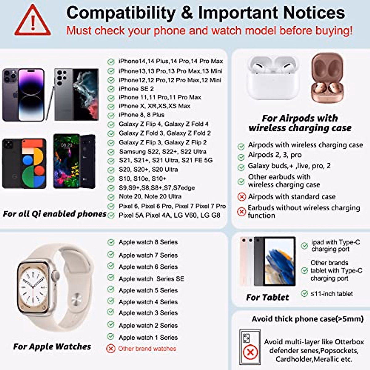 Wireless Charger 4 in 1 for Apple Wireless Charger for iPhone 14 Pro Max/13/12/11, AirPods Pro, iPad Stand, Watch Charger for iWatch Series 8/7/6/SE, Wireless Charging Station for Multiple Devices