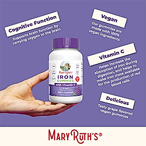 MaryRuth's Iron + Vitamin C Gummies for Adults | Sugar Free | Gummy Iron Supplements + VIT C for Ages 14+ | Iron Supplement for Iron Deficiency | Immune Support | Vegan | Non-GMO | 60 Count