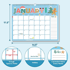 SUNEE Calendar 2024-2025- 18 Months Wall Calendar Oct. 2024 - Mar. 2026, 14.5"x11.5" Big Grid Hanging Calendar with Note for Organizing & Planning, Cute