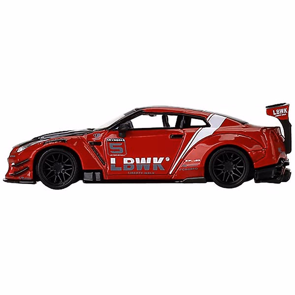 Truescale Miniatures GT-R R35 Type 2 LB Works Rear Wing ver 3 LB Work Livery 2.0 Red Met. & Black w/Stripes Ltd Ed to 3600 pcs 1/64 Diecast Model Car by TSM MGT00345