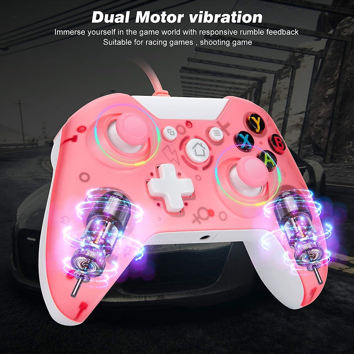 fuxinya Wired Controller, Compatible with Xbox One/One S/One X/One Elite/Windows PC, USB Wired Gamepad Remote Controller, PC Game Controller with Headset Jack [2021 Newest Version] (Pink)