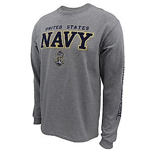 Armed Forces Gear Men's Navy Block Long Sleeve T-Shirt - Official Licensed United States Navy Shirts for Men (Grey, Large)