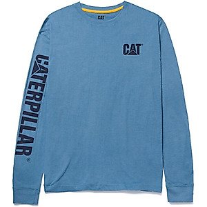 Caterpillar Men's Trademark Banner Long Sleeve Tee Shirts with Center Back Neck Wire Management Loop and CAT Logo, Real Teal Heather, X-Large