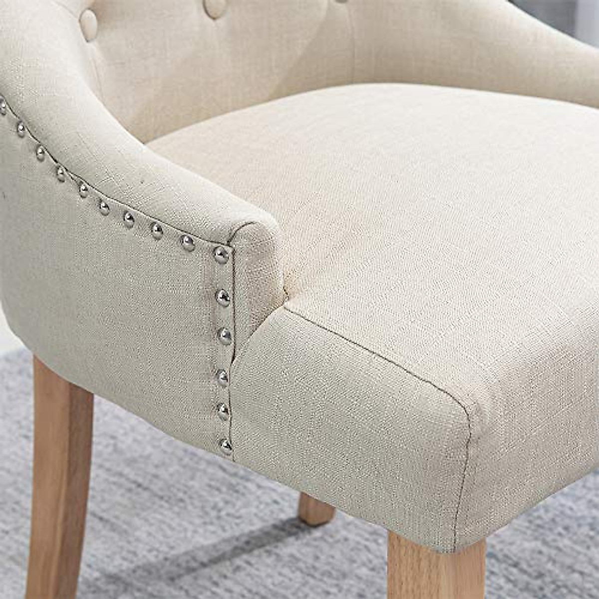 Ansley&HosHo 4 Dining Chair with Arms Modern Tufted Upholstered Accent Chair Dining Set Solid Wood Legs Living Room Armchair Side Chair for Home Kitchen Dining Receiving Restaurant Nailed Trim, Beige