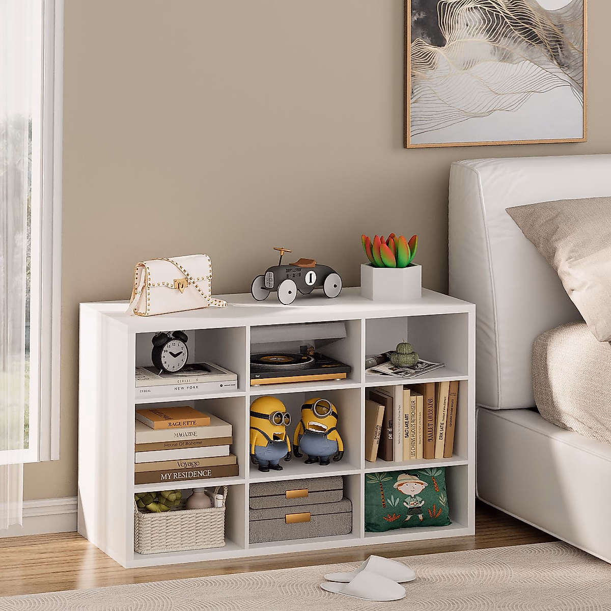 Garden 4 you Shoe Storage Bench, Cubby Shoe Rack with 9 Cubbies, 3-Tier Wood Shoe Rack Organizer, Shoe Organizer Cabinet for Entryway, Hallway, Closet and Garage, White