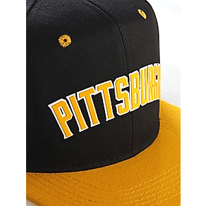 Original Snapback Custom American Cities State Letters Ajustable Flat Visor Cap (Pittsburgh Black Gold, White Gold)