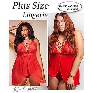 Avidlove Lingerie for Women Lace Babydoll Sleepwear Boudoir Outfits Plus Size Langeray Nightwear (Red, 4XL)