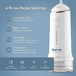 Nasal Irrigation System - 𝐘𝐄𝐒𝐏𝐎𝐖 Electric Neti Pot Nose Cleaner - Sinus Rinse Machine with 𝟒 𝐌𝐨𝐝𝐞𝐬 for Nose Wash - Nasal Irrigator with 𝟒𝟎 Packets Saline for Sinus Flush and Relief