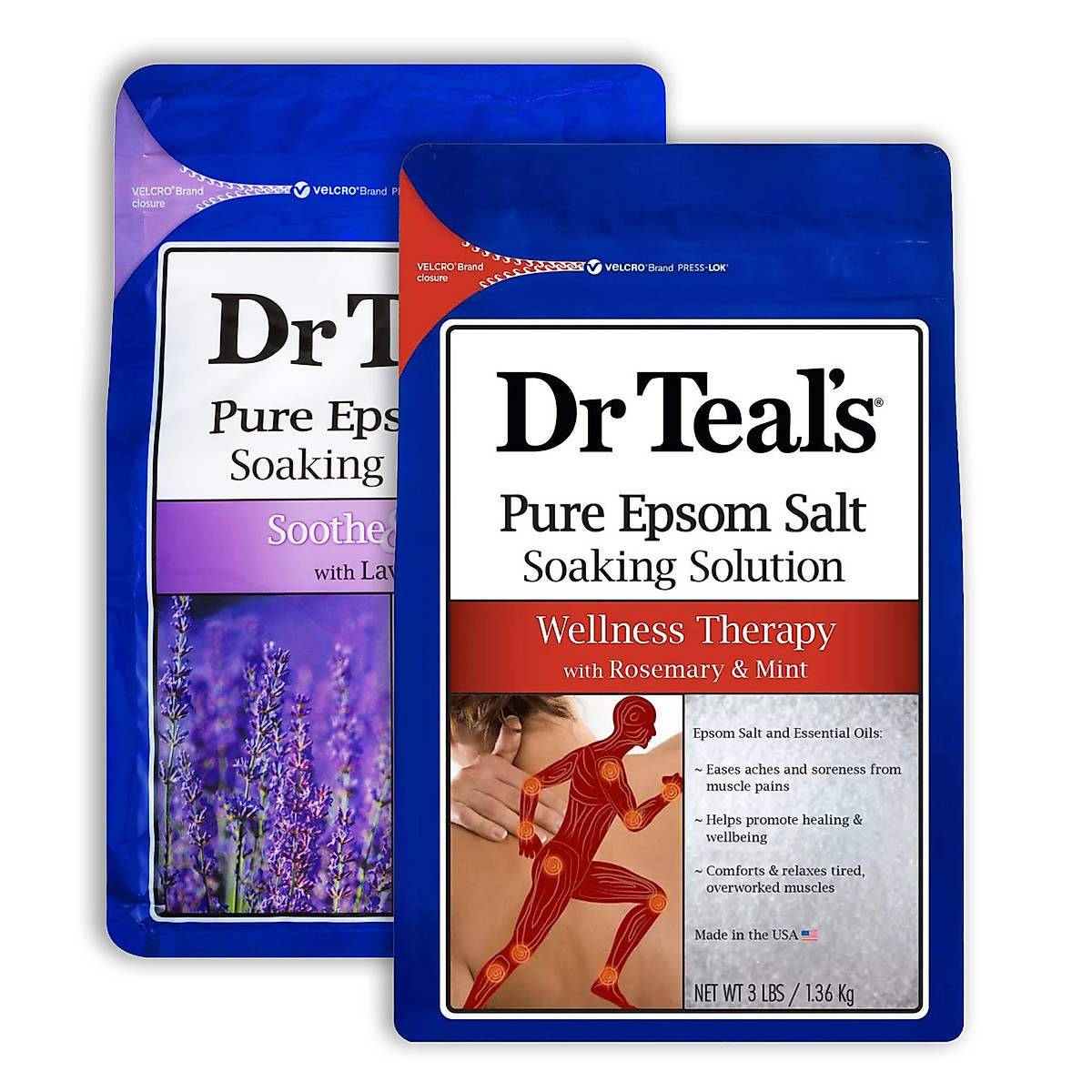 Dr Teal's Epsom Salt Bath Combo Pack (6 lbs Total), Soothe & Sleep with Lavender, and Wellness Therapy with Rosemary and Mint