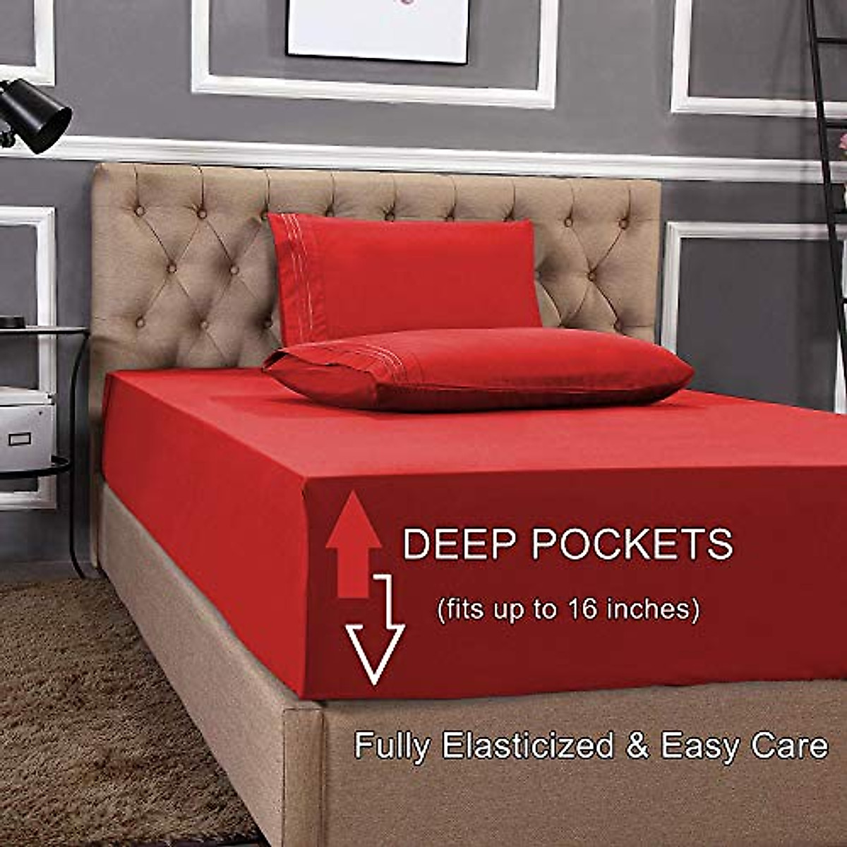 Elegant Comfort ® 1500 Thread Count Egyptian Quality Super Soft WRINKLE FREE & WRINKLE RESISTANT 4 pc Sheet Set, Deep Pocket Up to 18" - All Size and Colors, Queen Beige