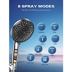 High Pressure Filtered Shower Head, 5" Large, Extra Long 70" SS Hose,10-mode Detachable Shower Head Filter for Hard Water, Handheld Shower Head for Bathroom, Anti-clog&Power Wash to Clean Tile & Pets