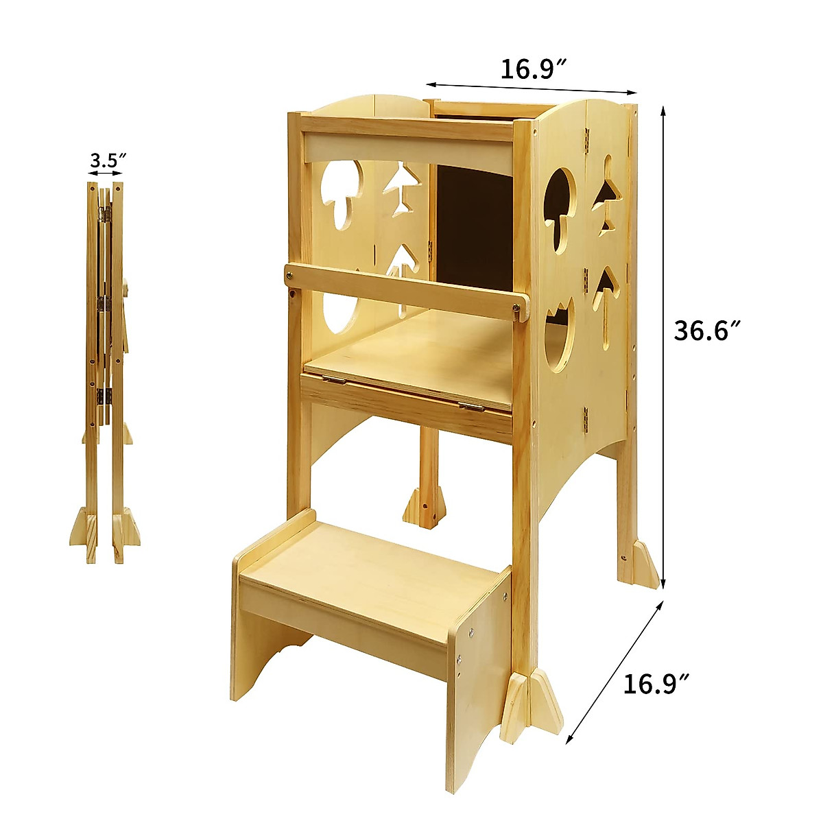 Leipal Foldable Kitchen Step Stool for Kids Toddlers with Drawing Blackboard Folding Toddlers Extra Small Stool Wooden