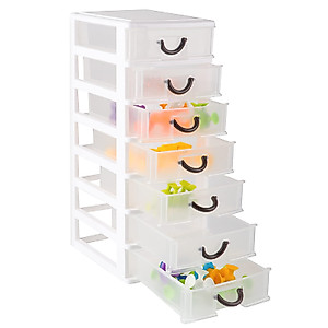 Rempry 7.1"x5.1"x13.2" Mini Organizer Box Storage Container Case with 7 Clear Desktop Drawer Units,White