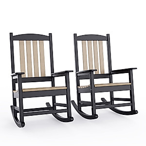 OTSUN Oversized Patio Rocking Chair Set of 2, All Weather Resistant Outdoor Rocker Chair, 380lbs Load Capacity, High Back, Widened Armrests for Yard, Garden, Indoor, Lawn, Black & Brown