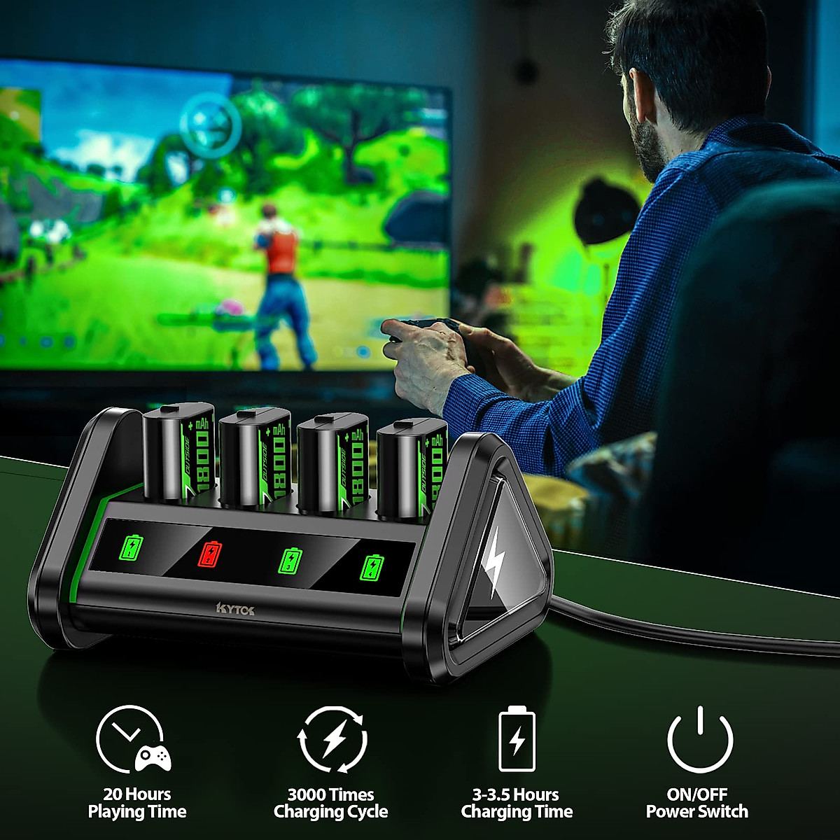 Kytok Rechargeable Battery Pack, Battery Charger Compatible with Xbox One/Series X|S/Xbox Elite Controller, 4 x 1800 mAh Controller Battery Pack Replacement for Xbox Series X|S/Xbox One Controller