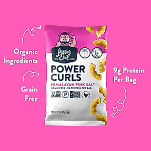LesserEvil Himalayan Pink Salt Power Curls, Grain Free, Minimally Processed, Avocado Oil, Egg White Protein, 1.5 Oz, Pack of 7