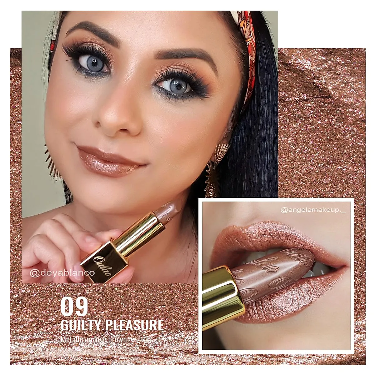 Oulac Brown Lipstick for Women with Metallic 3D Shine Lightweight Hydrating Formula, High Impact Lip Color, Vegan Beauty, Full Coverage Lip Makeup, Christmas Gifts for Women, Guilty Pleasure (09)