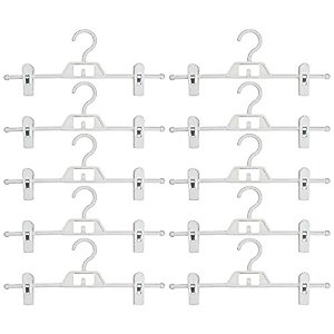 DOITOOL Skirt Hangers with Clips and Strap Hooks, 10Pc Adjustable Space Saving Pants Hanger, Plastic Kids Coat Clothes Garment Top Clip Hangers for Closet Organizer, 360-Rotating Swivel Hook (White)