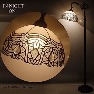 WERFACTORY Tiffany Floor Lamp White Crystal Bent Stained Glass Arched Lamp 12X18X64 Inches Gooseneck Adjustable Corner Standing Reading Light Decor Bedroom Living Room S508W Series