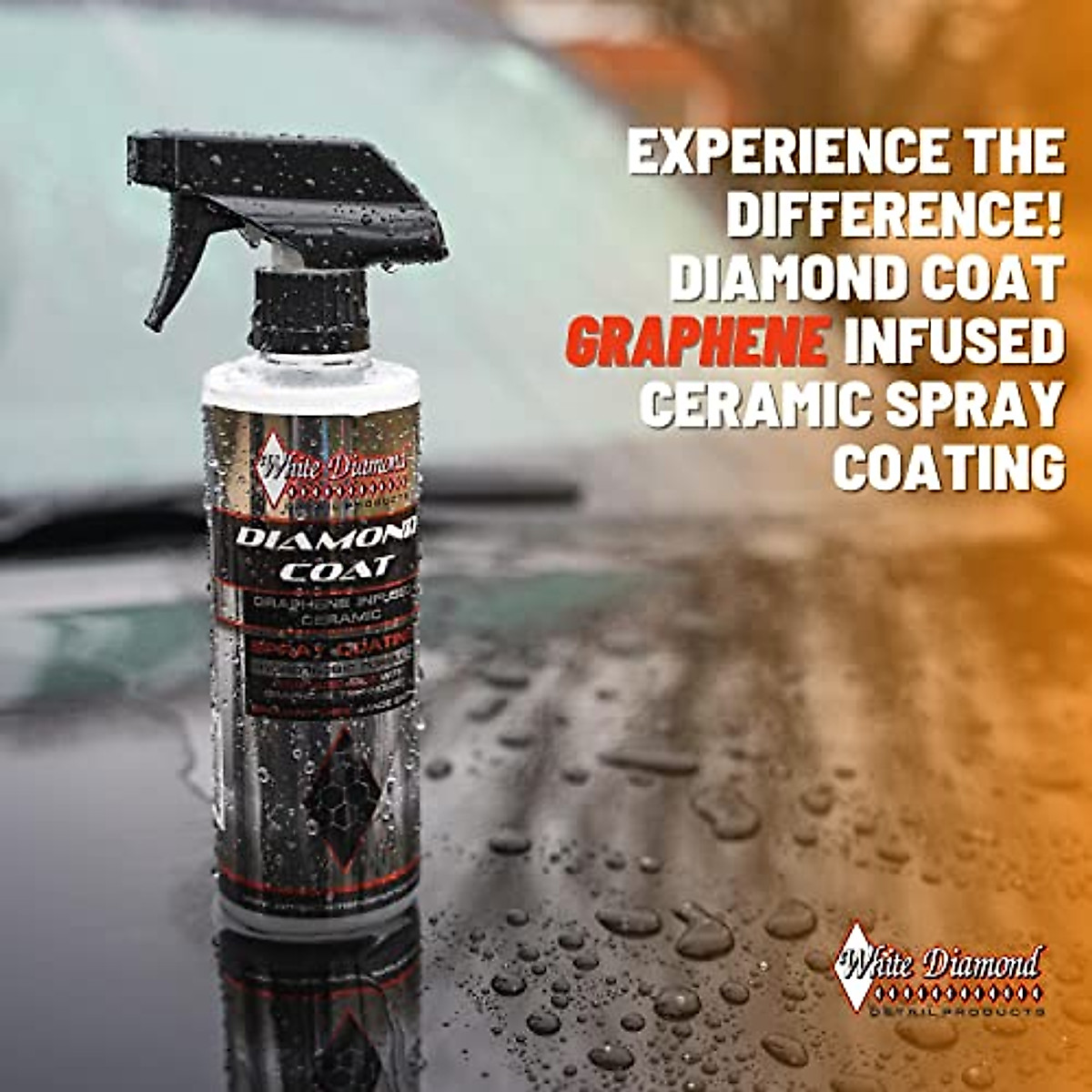 Diamond Coat Graphene Infused Ceramic Spray By White Diamond Detail Products, Advanced SiO2 Technology Infused with Graphene Provides Long Lasting Protection, 16oz Bottle, Brilliant Shine Made Easy