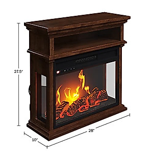 Electric Fireplace - 3-Sided Heater with Mantel and Shelf, Remote Control, LED Flames, Faux Logs, and Adjustable Settings by Northwest (Brown) (80-FPWF-M2)