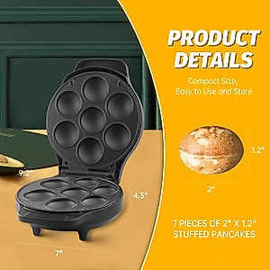 FineMade Mini Stuffed Pancakes Maker, Electric Ebleskiver Poffertjes Maker Pan, Danish Pancakes Maker, Cake Pop Maker, Bake 7x 2'' Ebelskivers without any Flipping operation