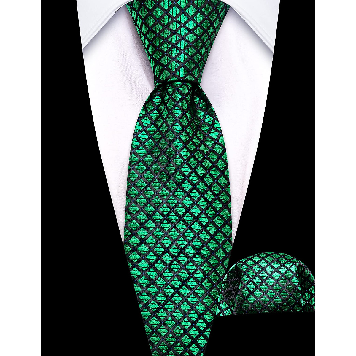 Barry.Wang Necktie Boy Silk Plaid Tie Set Father and Son Check Tie Set Hanky Engagement