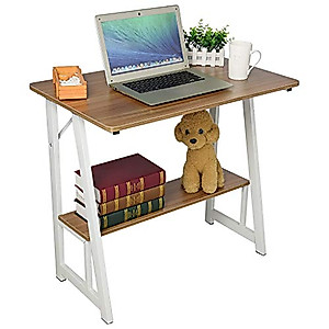 Desktop Computer Desk with Storage Rack, Home Office Study Writing Table Computer Gaming Table Bedroom Laptop Study Table, Student Workstation Study Reading Writing Desk PC Laptop Table (Brown)