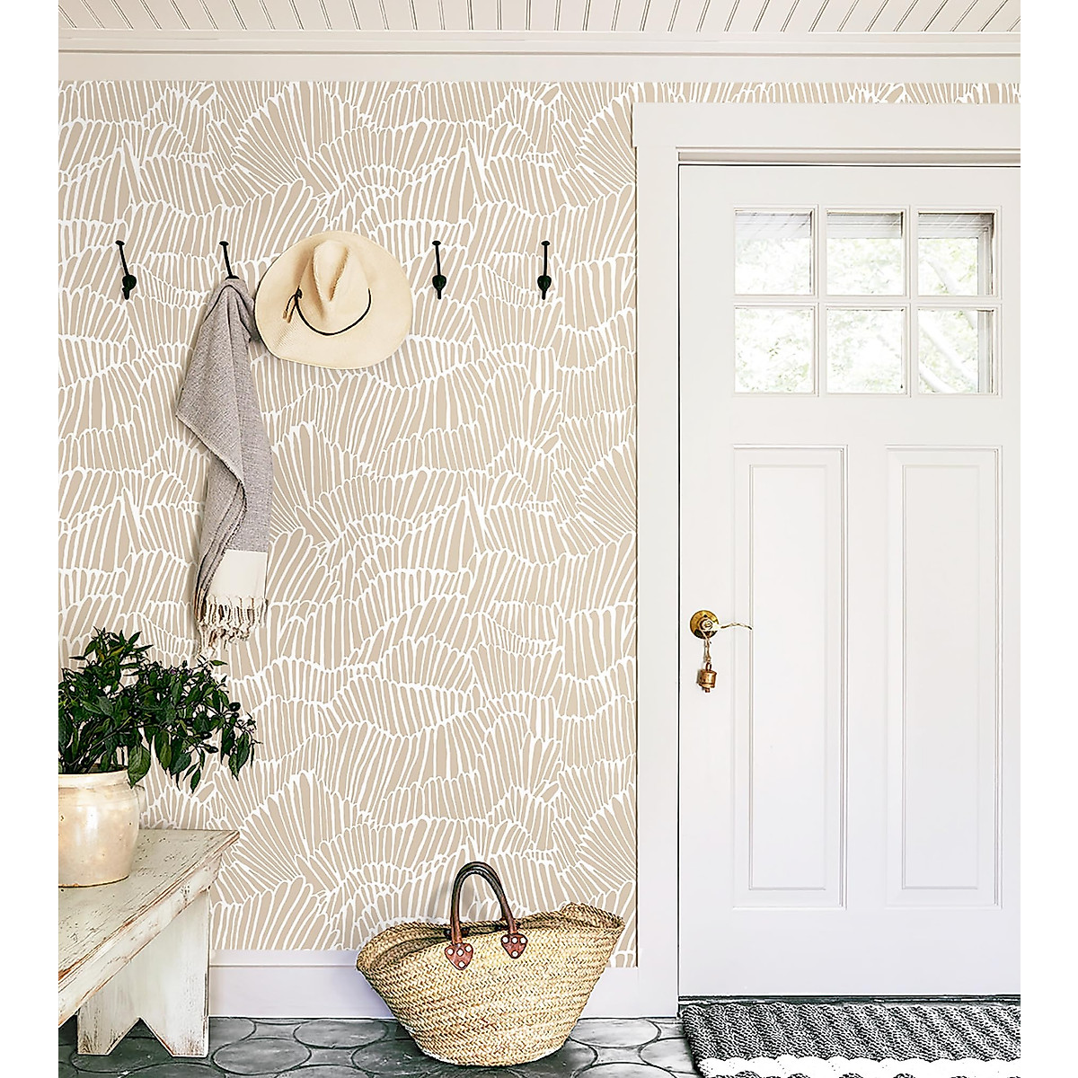 Guvana Beige Wallpaper Peel and Stick Wallpaper Boho Wallpaper Striped Contact Paper Modern Removable Wallpaper Adhesive Wallpaper for Bedroom Bathroom Contact Paper for Cabinets Decor 17.3"x78.7"