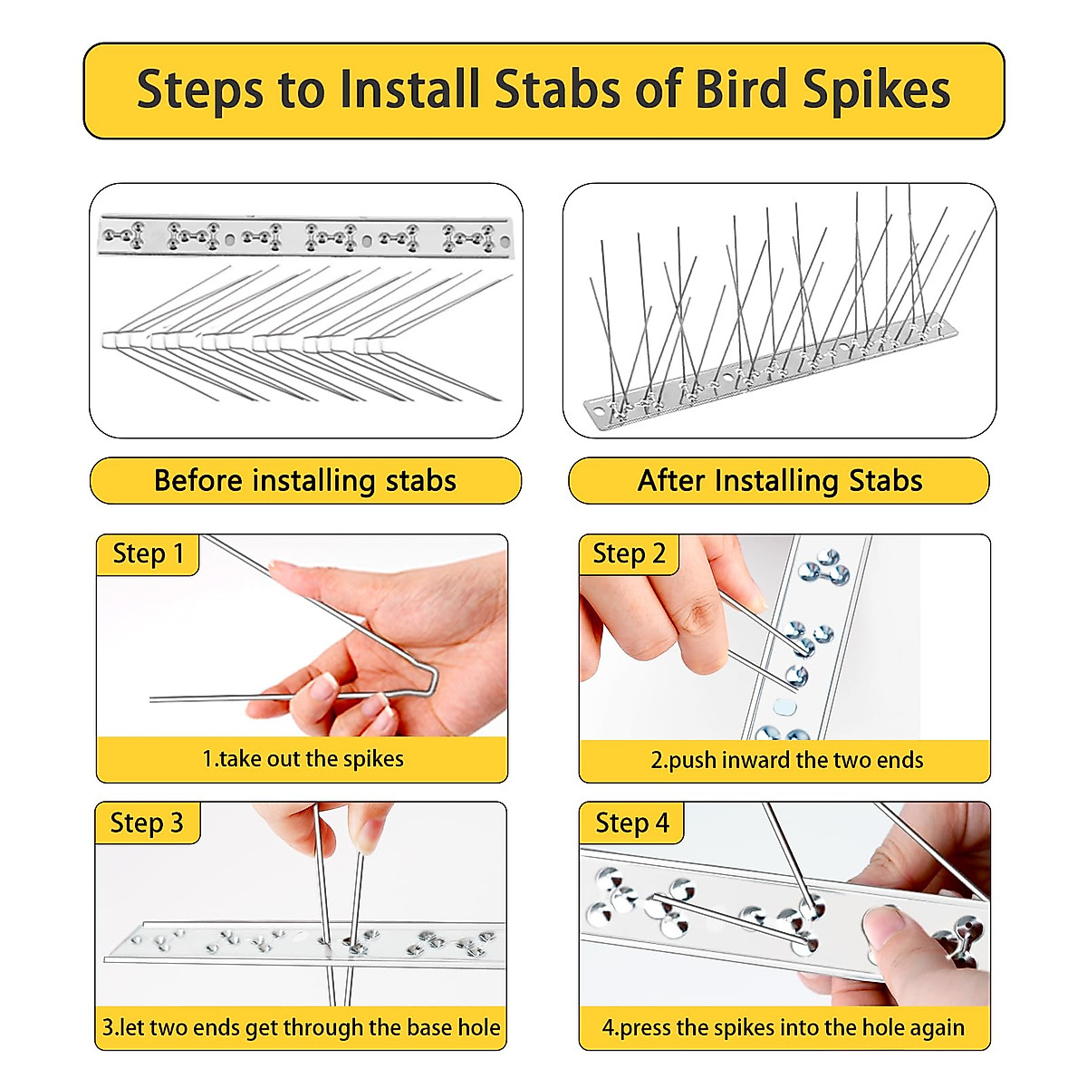 REMIAWY Bird Spikes for Pigeons Small Birds, Bird Deterrent Spikes for Outside to Keep Birds Squirrel Cat Away, Stainless Steel Anti Bird Repellent Spikes 5 Strips 4 Feet