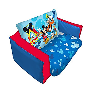 Mickey Mouse Kids Sofa Bed, Children 2-in-1 Flip Open Inflatable Comfy Couch to Lounger, Toddler Nap Mat, Over 4ft Long